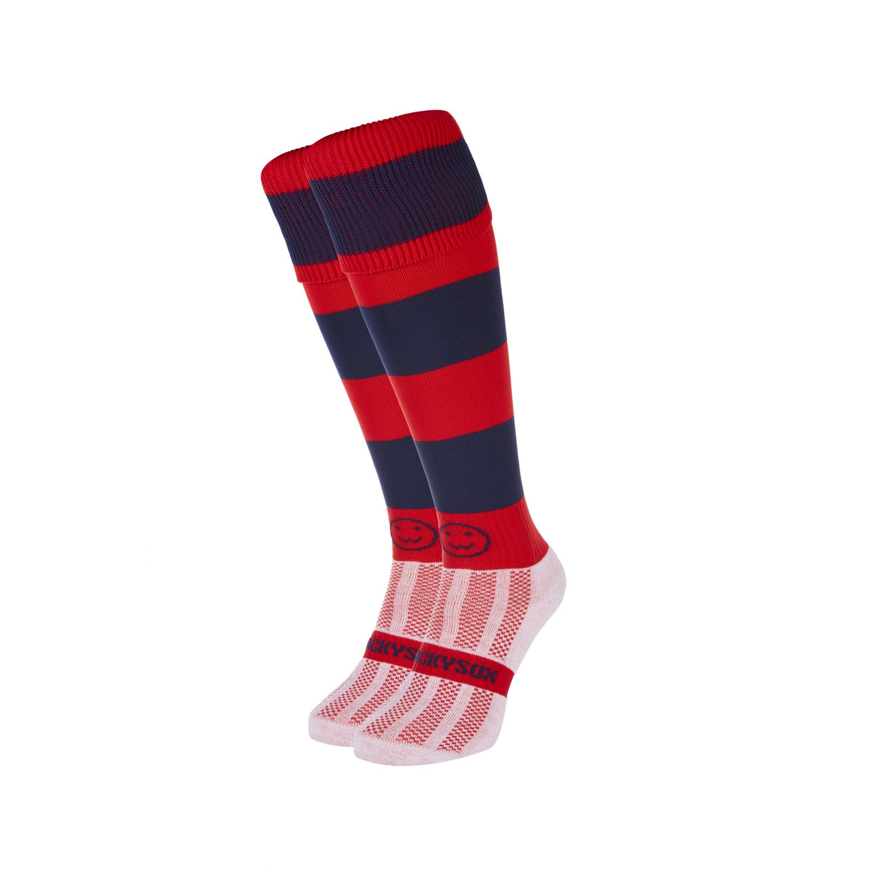 Red and Navy Blue Hooped Knee Length Sports Socks